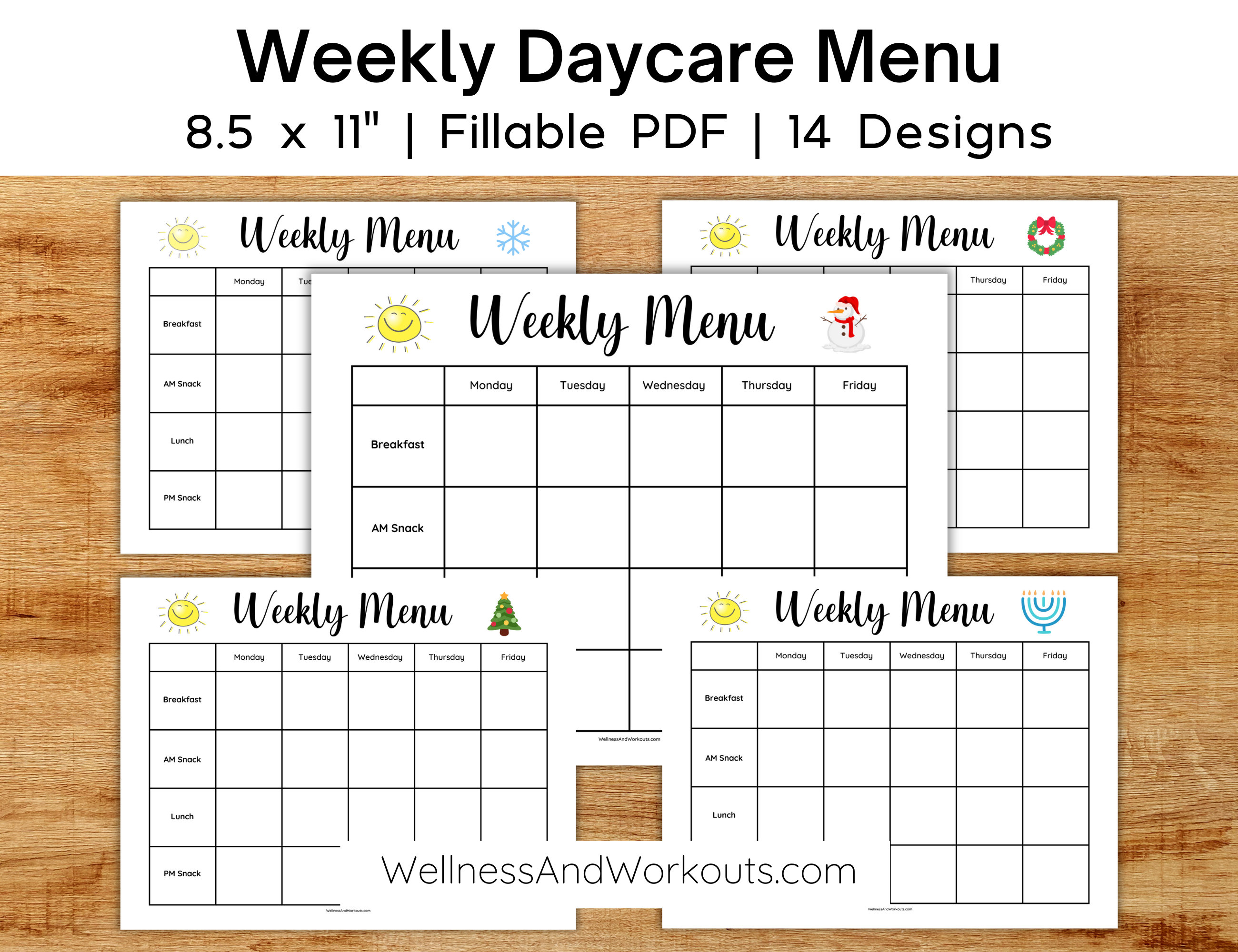 Editable Weekly Daycare Menu, Home School Menu, Preschool Menu, Weekly ...