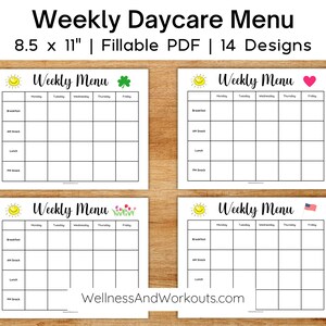 Editable Weekly Daycare Menu, Home School Menu, Preschool Menu, Weekly ...