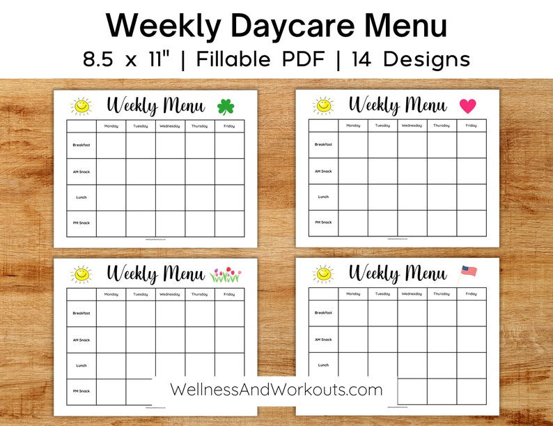 Editable Weekly Daycare Menu, Home School Menu, Preschool Menu, Weekly ...