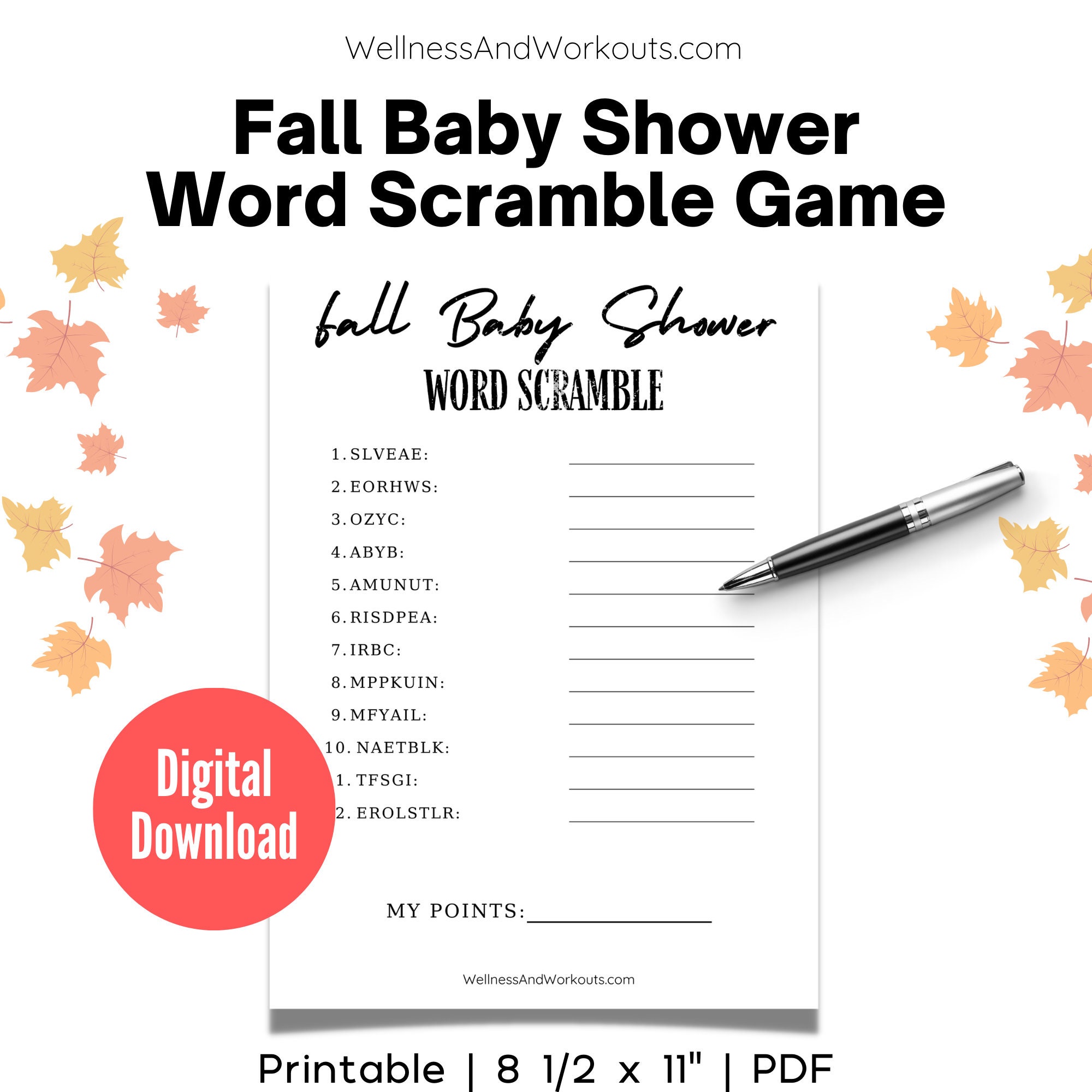 Fall Baby Shower Game, Baby Word Scramble, Fall Baby Shower Games, Baby ...