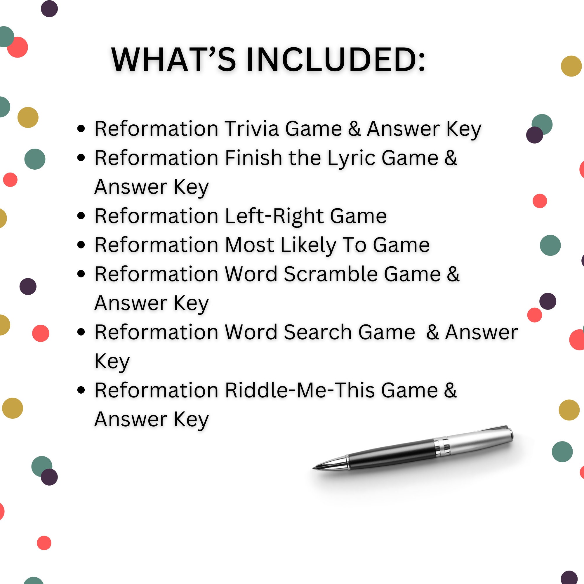 Reformation Games Bundle, Reformation Party, Reformation Day, Christian ...