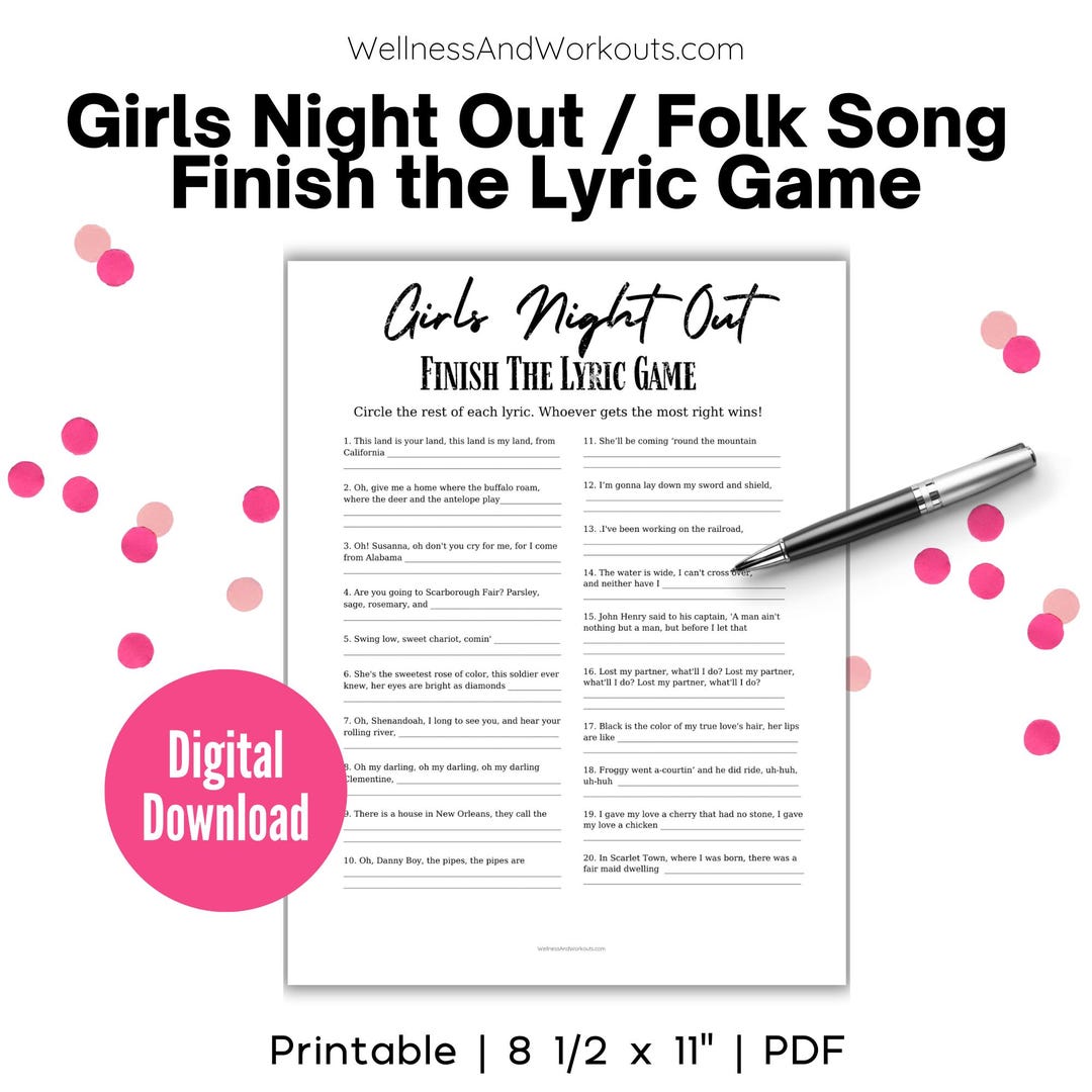 Girls Night Out Finish the Lyrics Game, Folk Songs Game, Girls Night ...