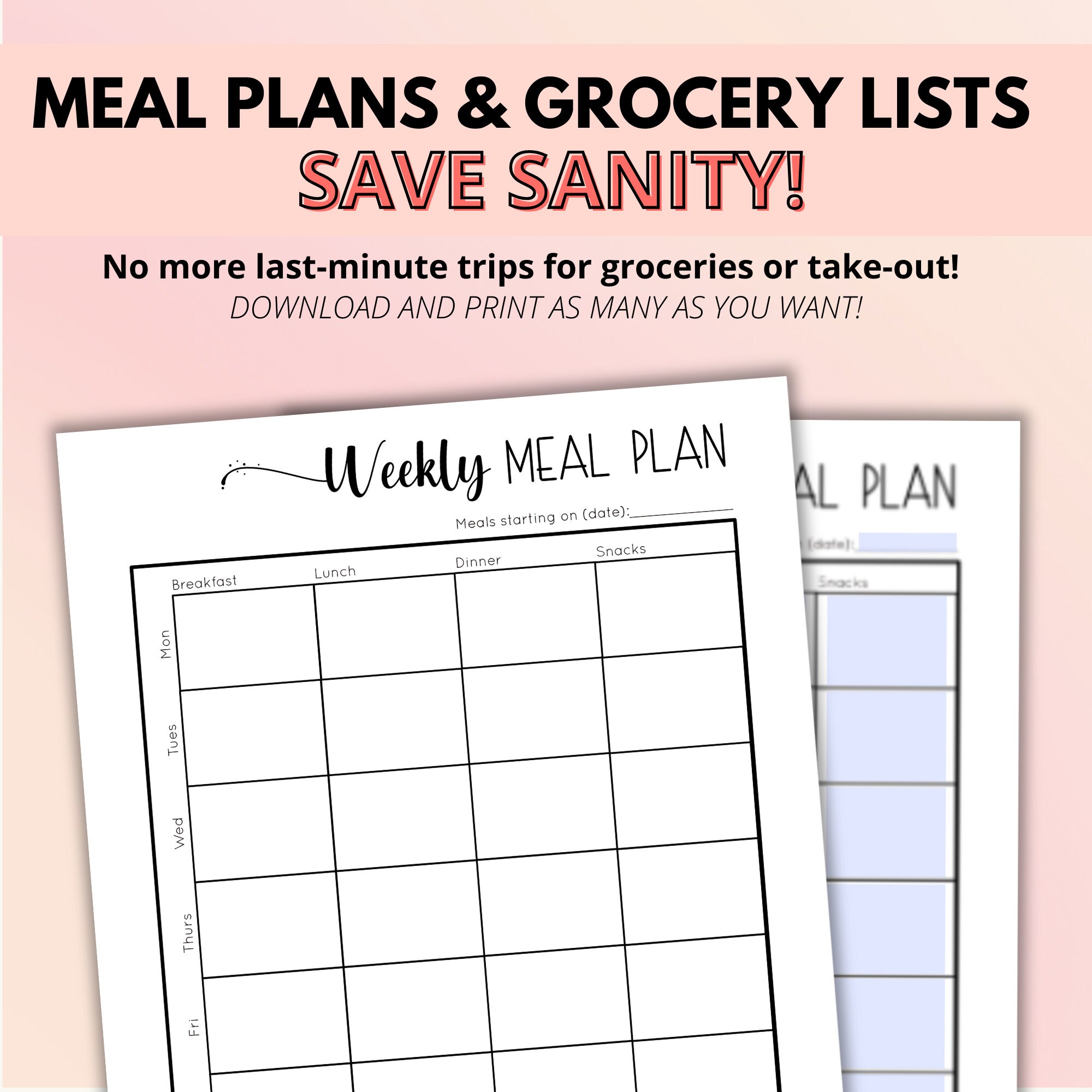 FILLABLE Meal Planner & Grocery List Printable Planner With Kitchen ...