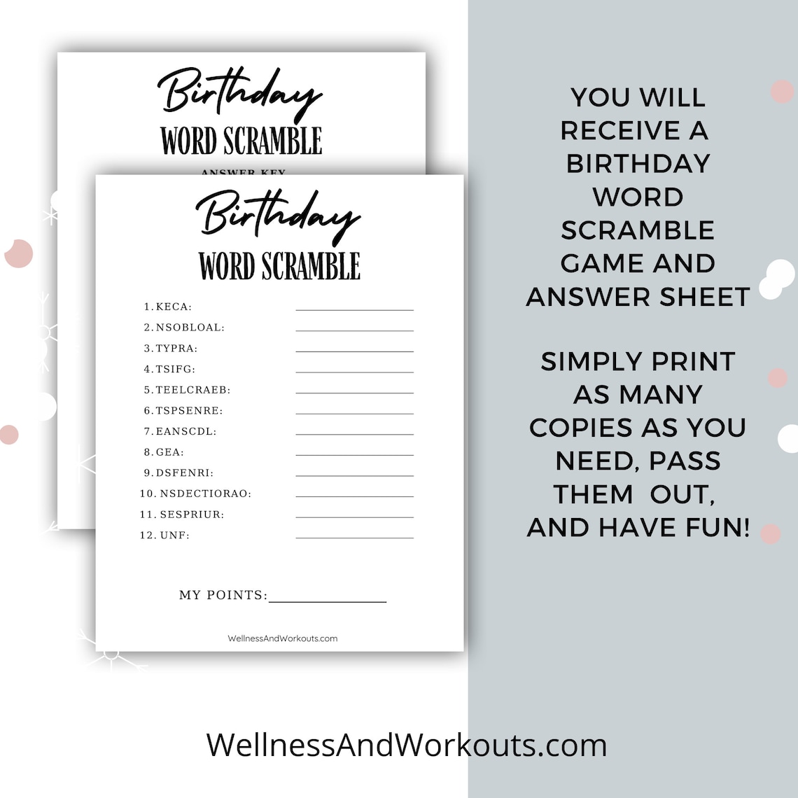 Birthday Word Scramble, Birthday Game, Family Game Night, Group Games ...