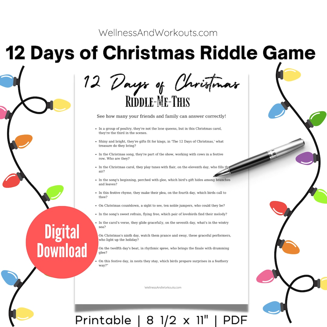 12 Days of Christmas Riddle Game, Christmas Trivia, Family Game Night ...