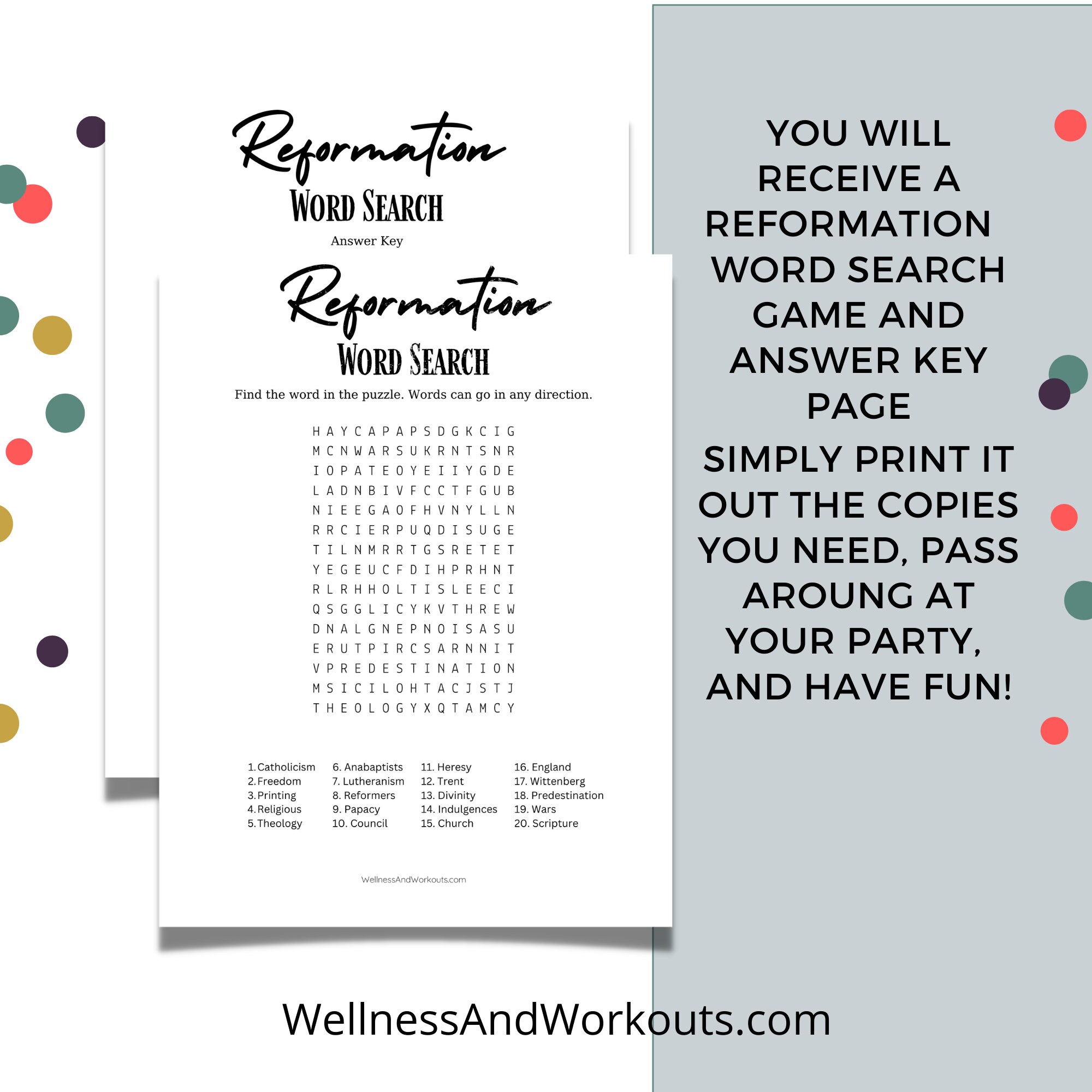 Reformation Word Search Puzzle, Word Search Game, Fall Printable Games ...