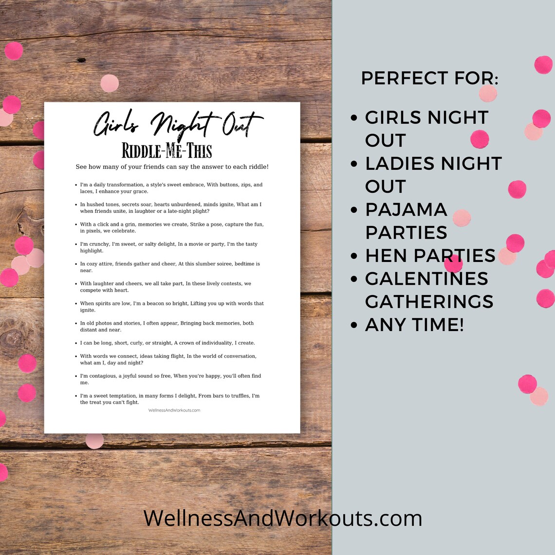 Girls Night Out Riddle-me-this Game, Girls Night Games, Riddle Game ...