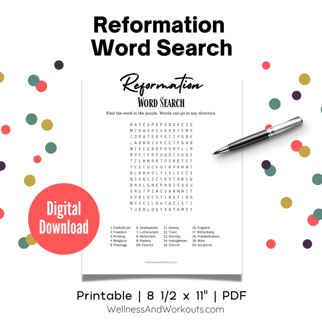 Reformation Word Search Puzzle Word Search Game Fall - Etsy