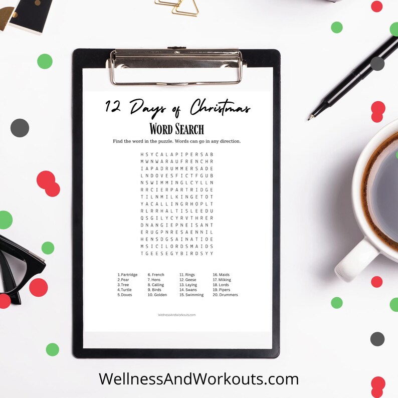 12 Days of Christmas Word Search, 12 Days of Christmas Party Game, 12 ...