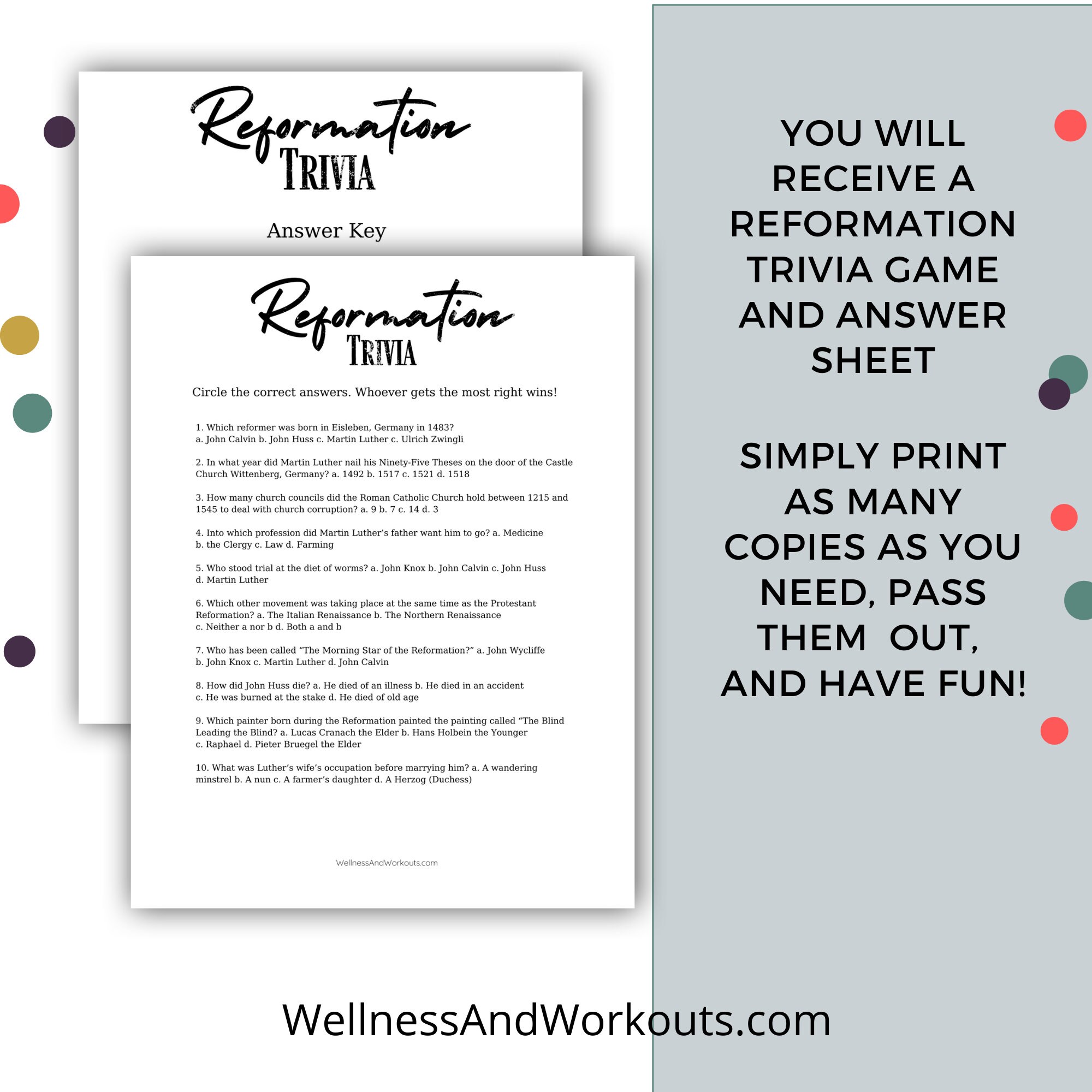 Reformation Trivia Game, Reformation Party Game, Reformation Day Game ...