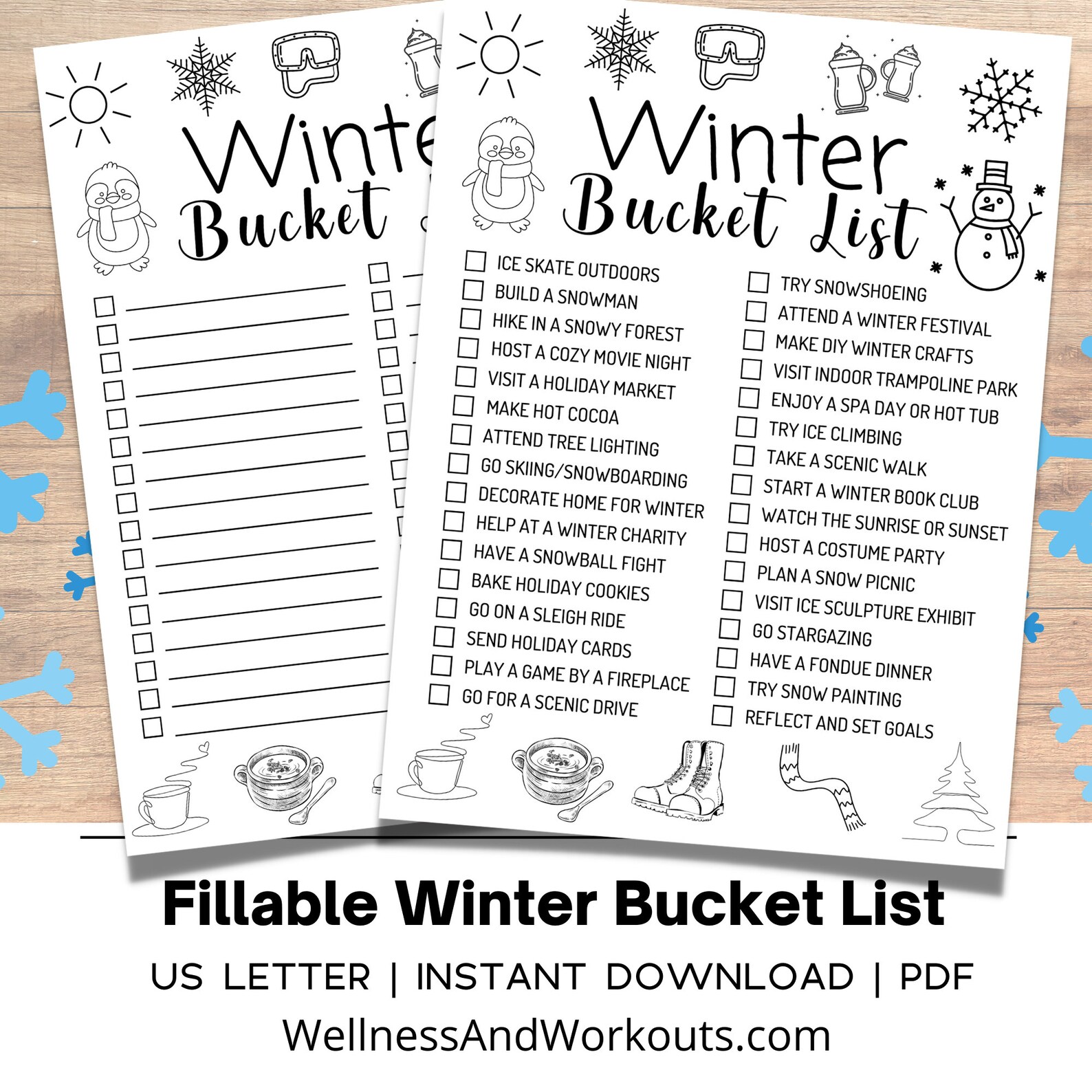 Winter Bucket List, Bucket List Printable, Bucket List Template, Custom ...