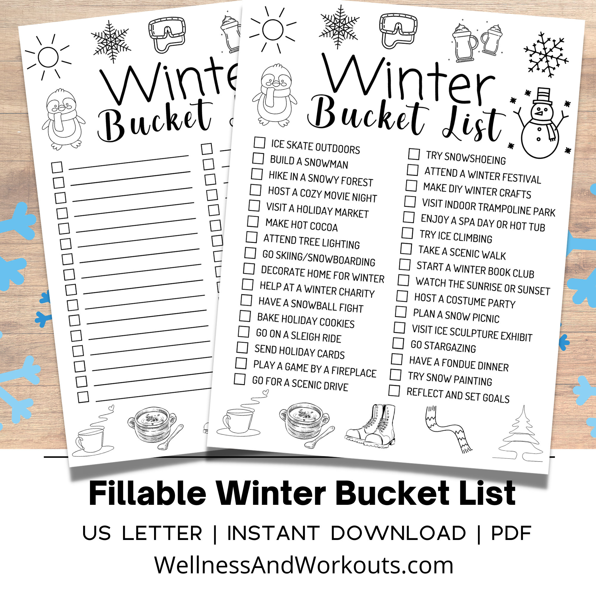 Winter Bucket List, Bucket List Printable, Bucket List Template, Custom ...