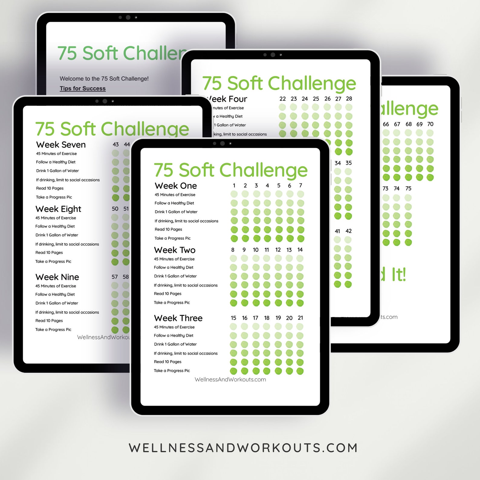 75 Soft Challenge Checklist, Easy Challenge, Green Tracker, Watercolor ...