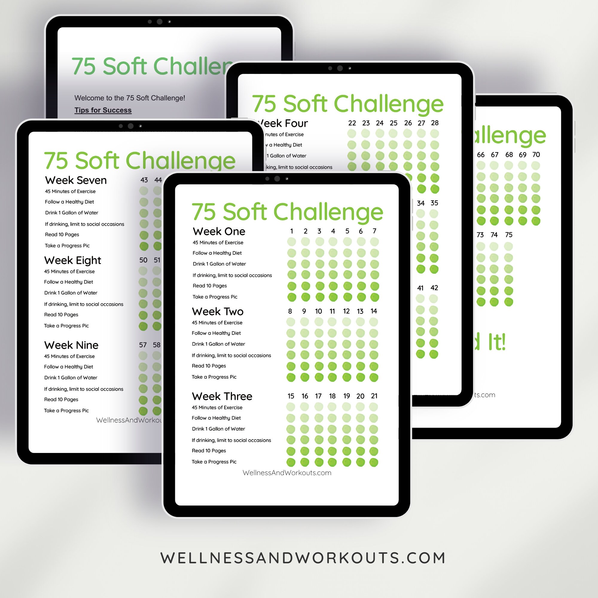 75 Soft Challenge Checklist, Easy Challenge, Green Tracker, Watercolor ...
