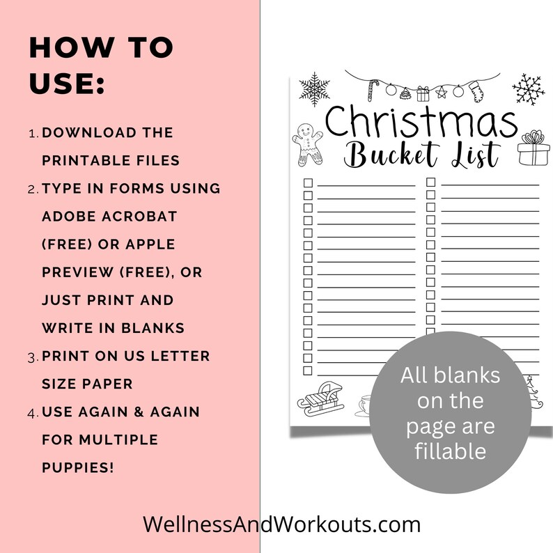 Christmas Bucket List, Bucket List Printable, Bucket List Template ...