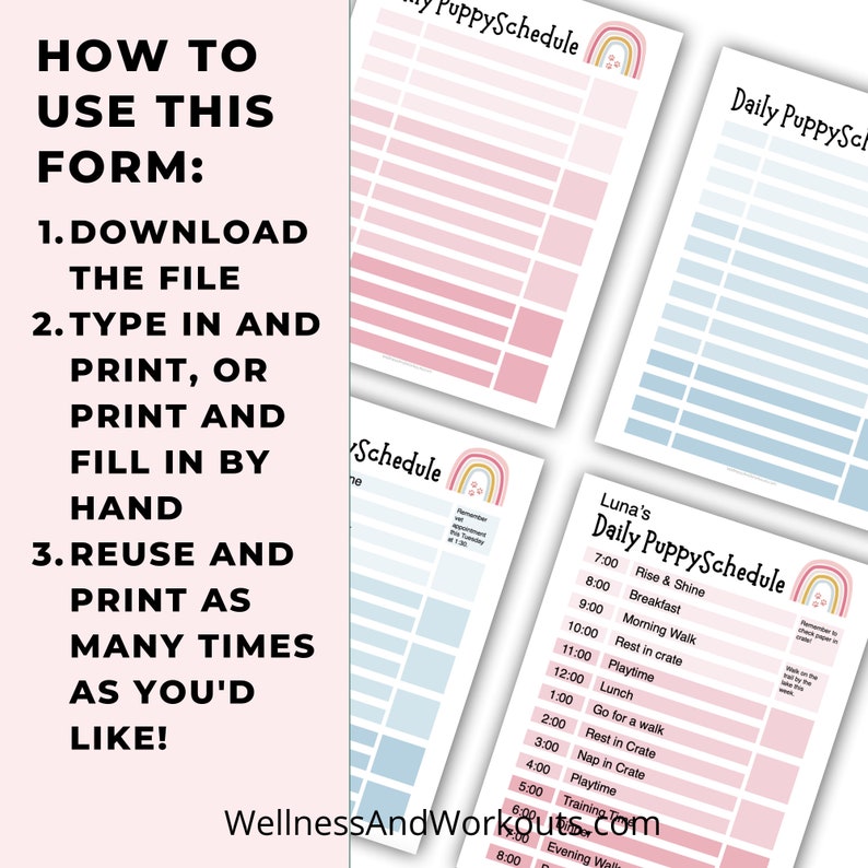 Puppy Daily Schedule, Puppy Planner, Dog Schedule Template, Daily ...