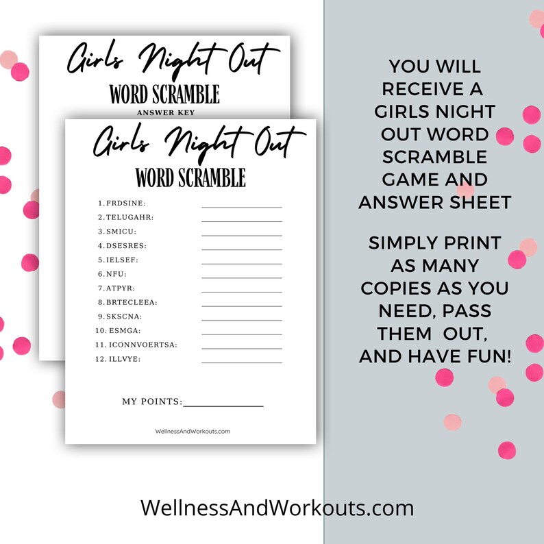 Girls Night Out Word Scramble, Girls Night Games, Word Game, Ladies ...