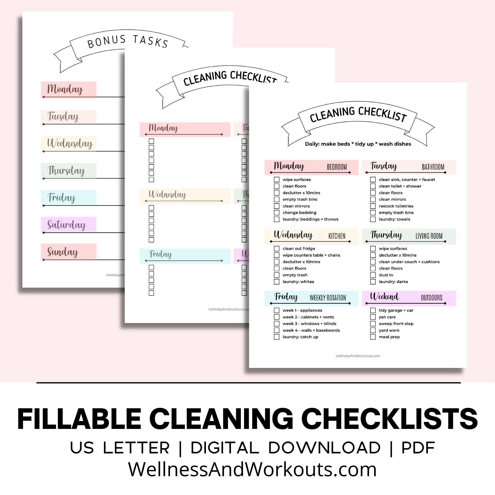 EDITABLE Cleaning Checklist, Household Planner, Cleaning Schedule ...