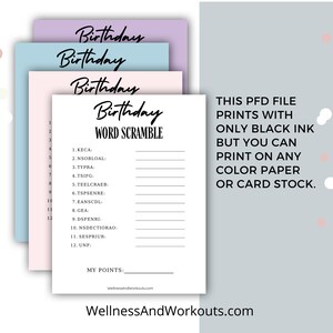 Birthday Word Scramble, Birthday Game, Family Game Night, Group Games ...