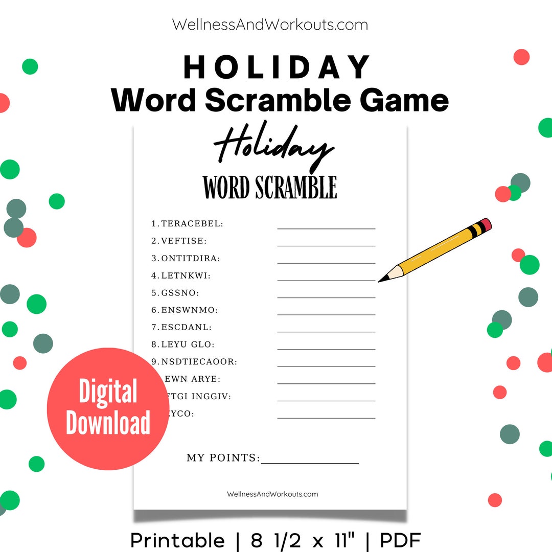 Holiday Word Scramble, Holiday Game, Family Game Night, Group Games ...