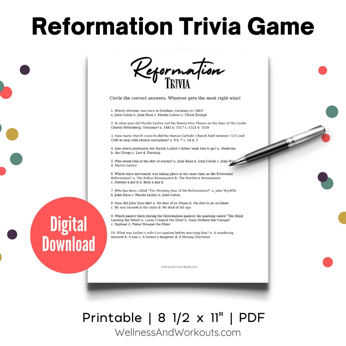 Reformation Trivia Game Reformation Party Game Reformation - Etsy