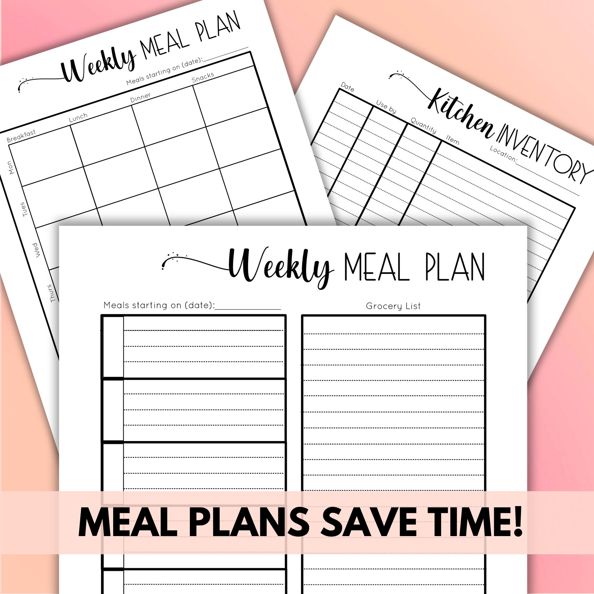 Meal Planner & Grocery List Printable Planner With Kitchen Inventory ...