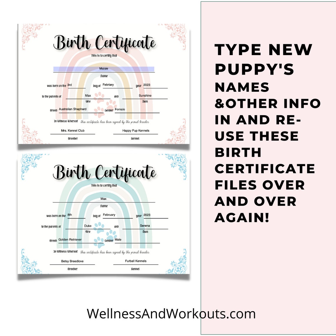 Puppy Birth Certificate PDF, Pet Birth Certificate, Editable Dog ...