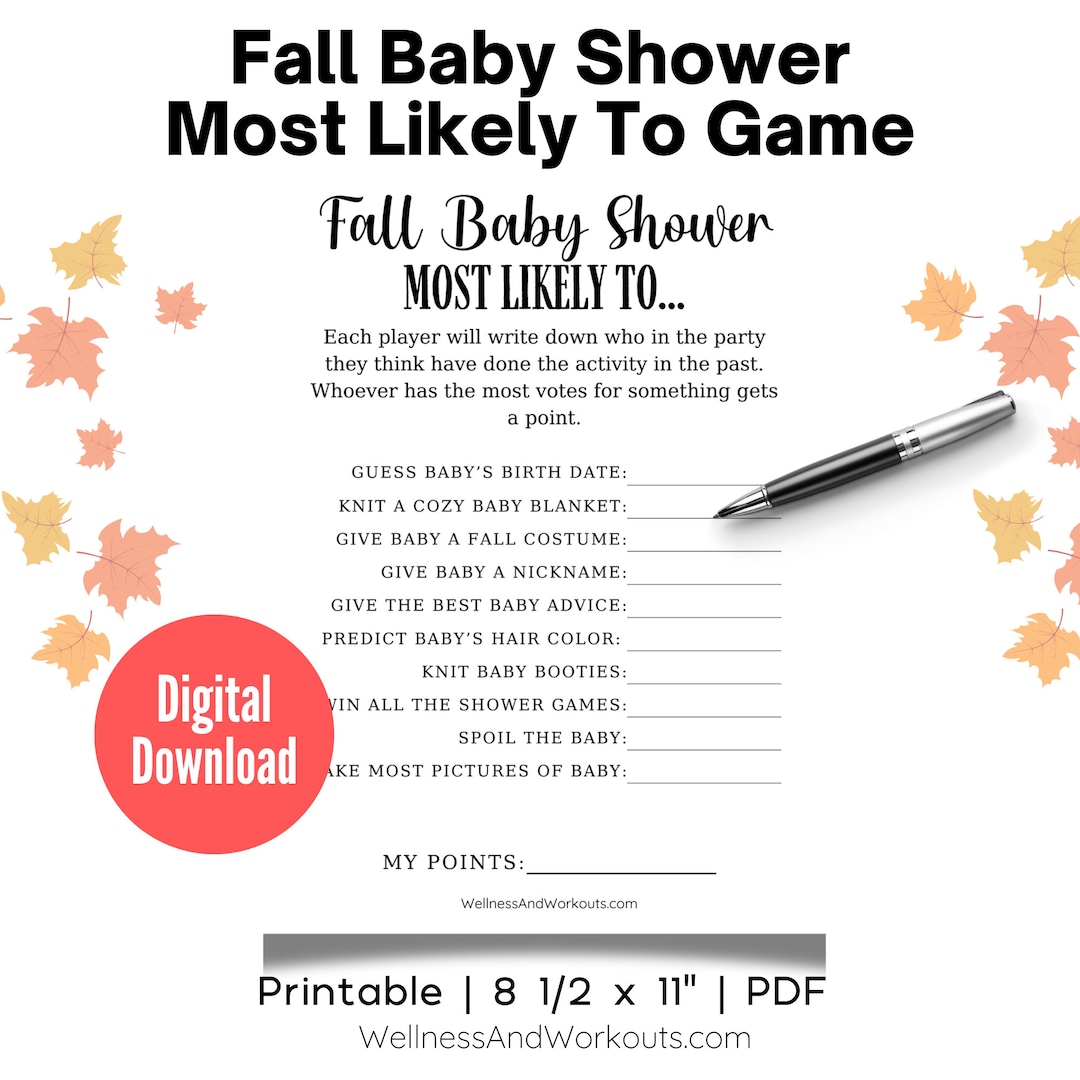 Fall Baby Shower Game, Most Likely to Game, Shower Game, Who's Most ...