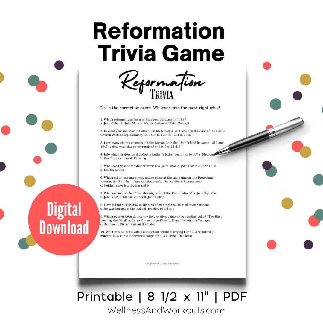 Reformation Trivia Game, Reformation Party Game, Reformation Day Game ...