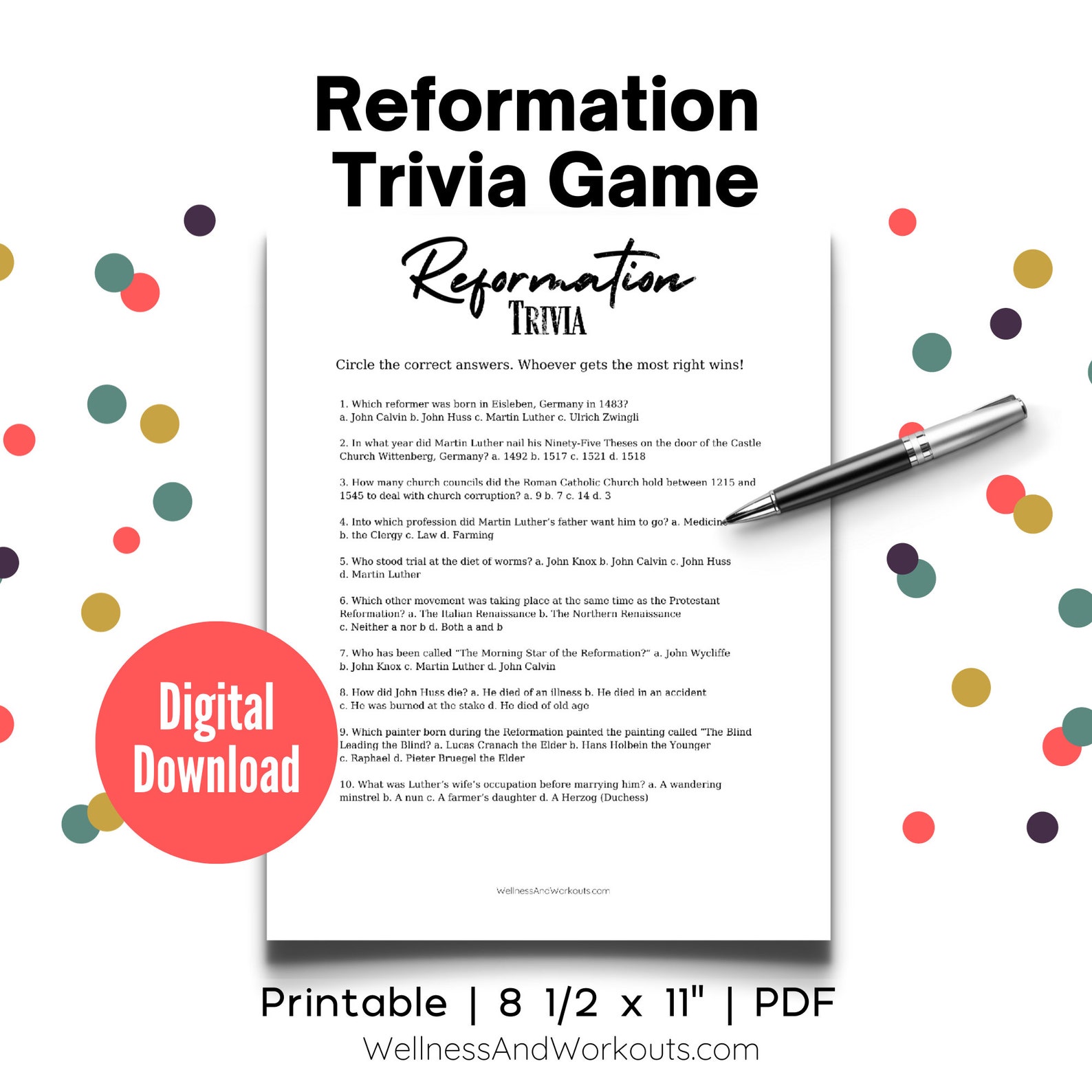 Reformation Trivia Game, Reformation Party Game, Reformation Day Game ...