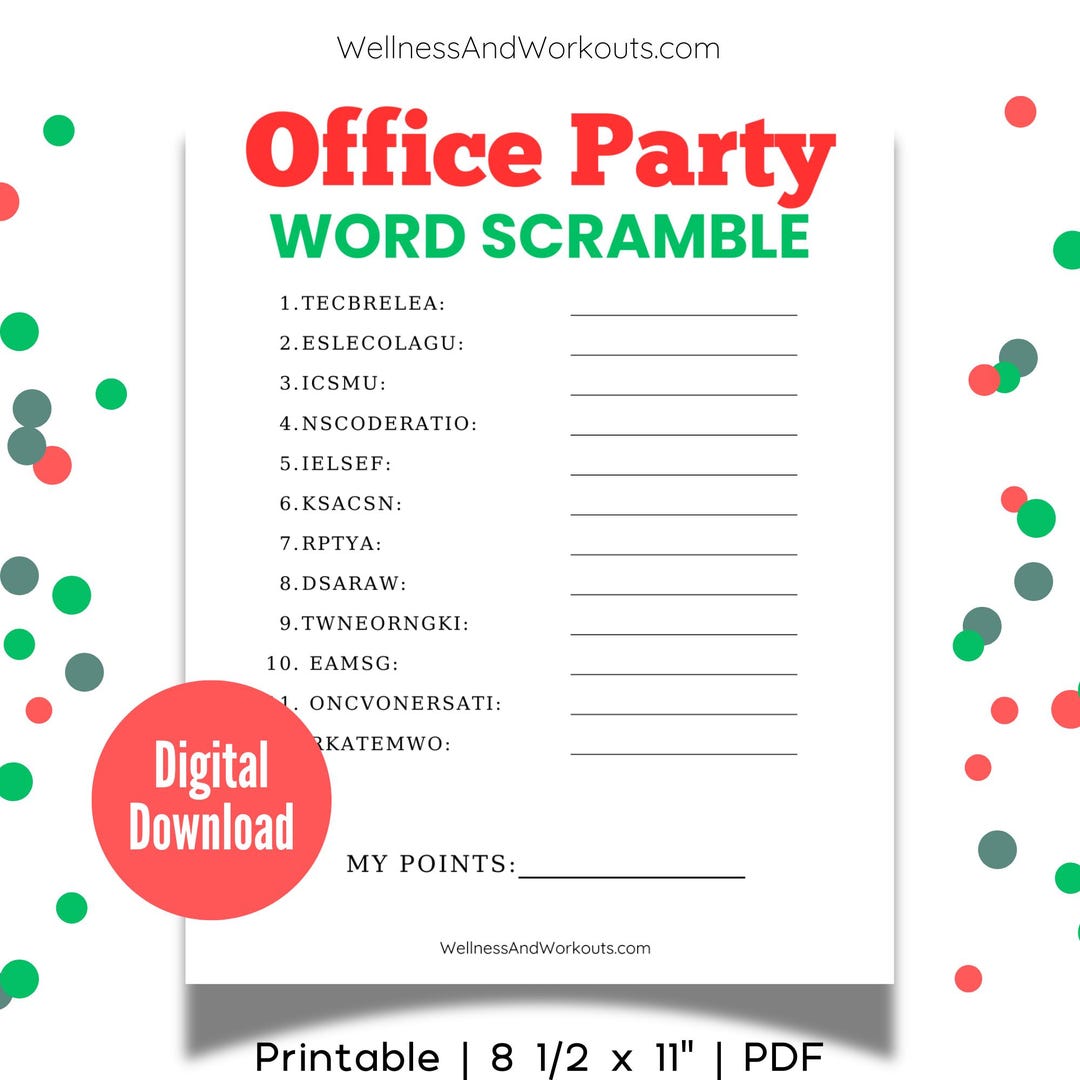 Office Party Word Scramble, Office Party Game, Office Game Night, Group ...