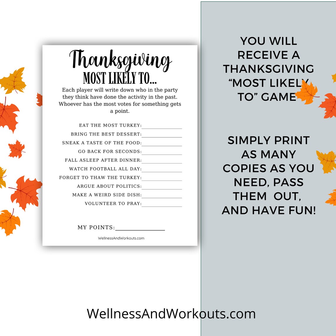 Thanksgiving Game Printable, Most Likely to Game, Family Game Night ...
