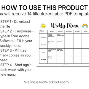 Editable Weekly Daycare Menu, Home School Menu, Preschool Menu, Weekly ...