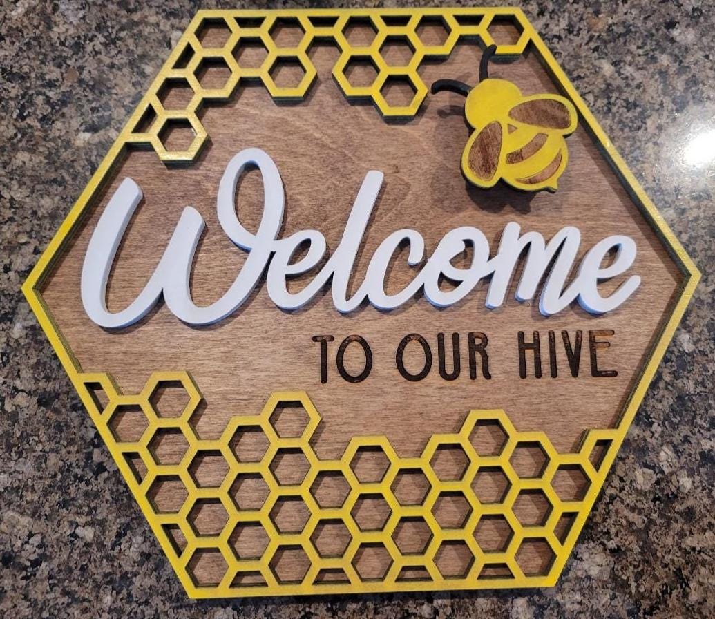 Welcome, Bee Hive, Door Sign - Etsy