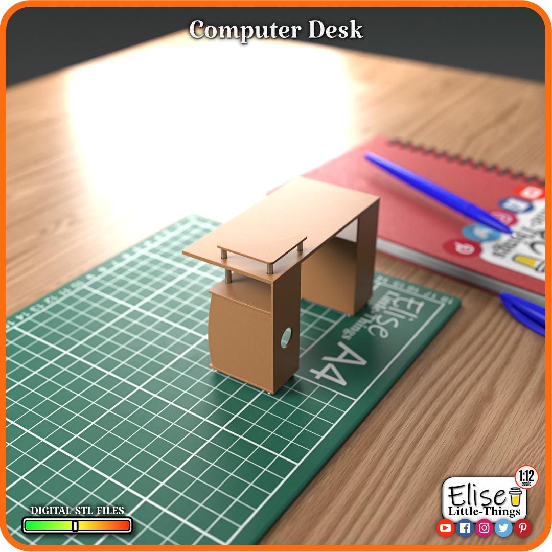 1:12 Computer Desk, 3D Printable Dollhouse Decor, High Quality STL ...