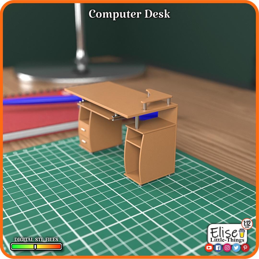 1:12 Computer Desk, 3D Printable Dollhouse Decor, High Quality STL ...