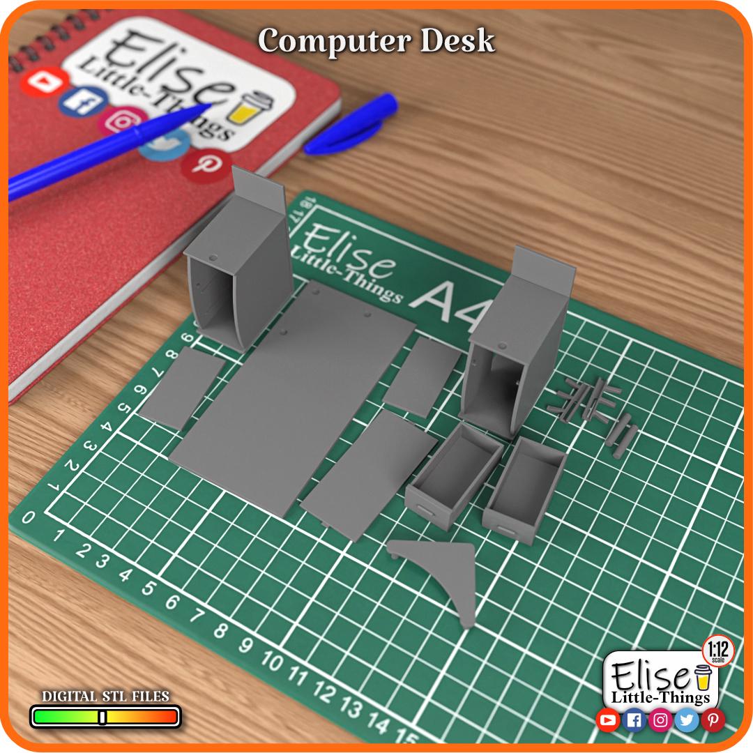 1:12 Computer Desk, 3D Printable Dollhouse Decor, High Quality STL ...