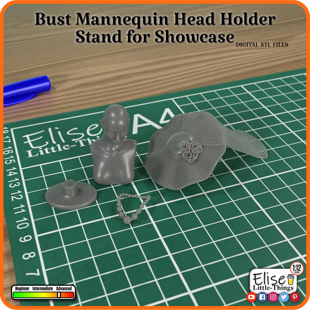 1:12 Bust Mannequin Head, Hat Holder, Stand for Showcase, 3D Printable ...