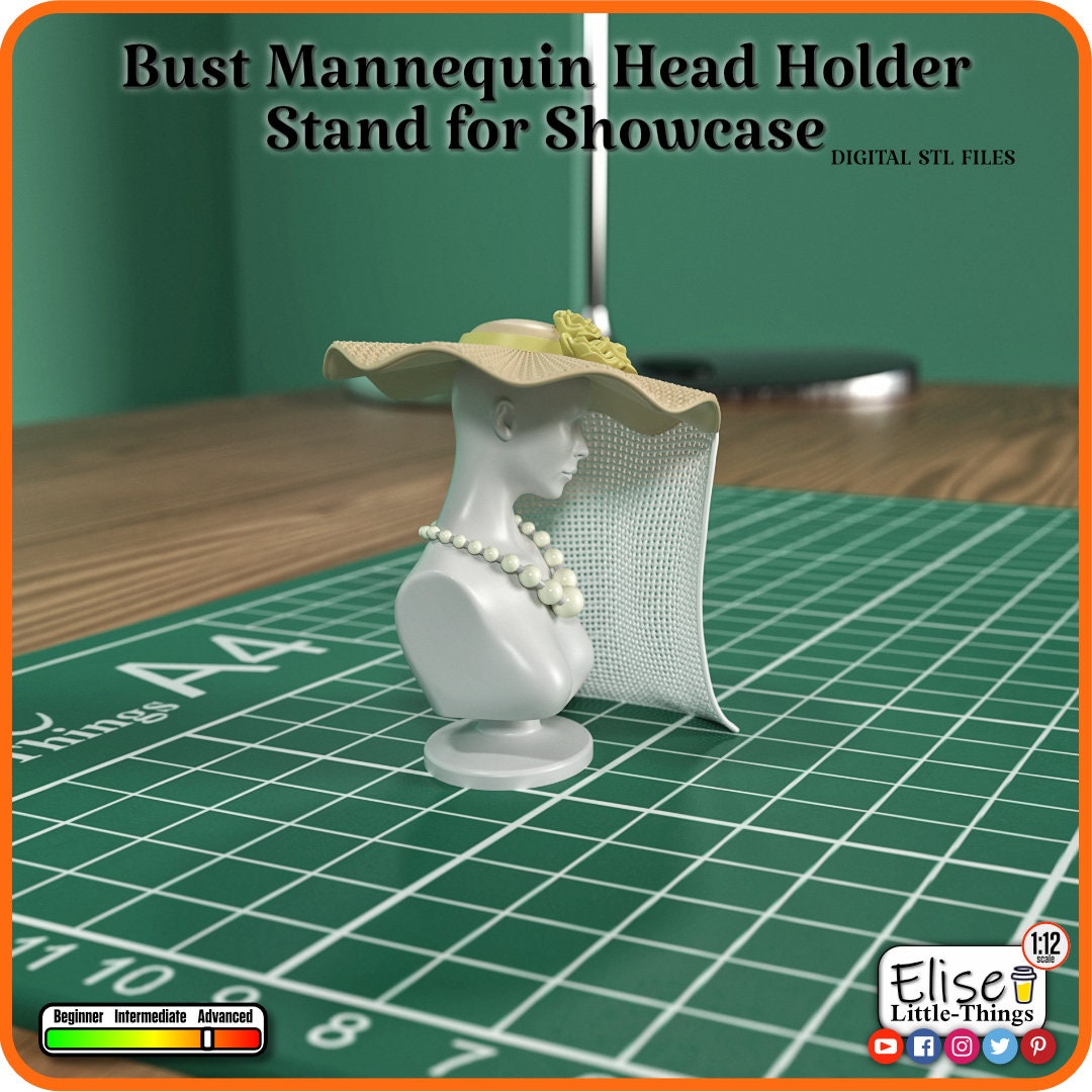 1:12 Bust Mannequin Head, Hat Holder, Stand for Showcase, 3D Printable ...