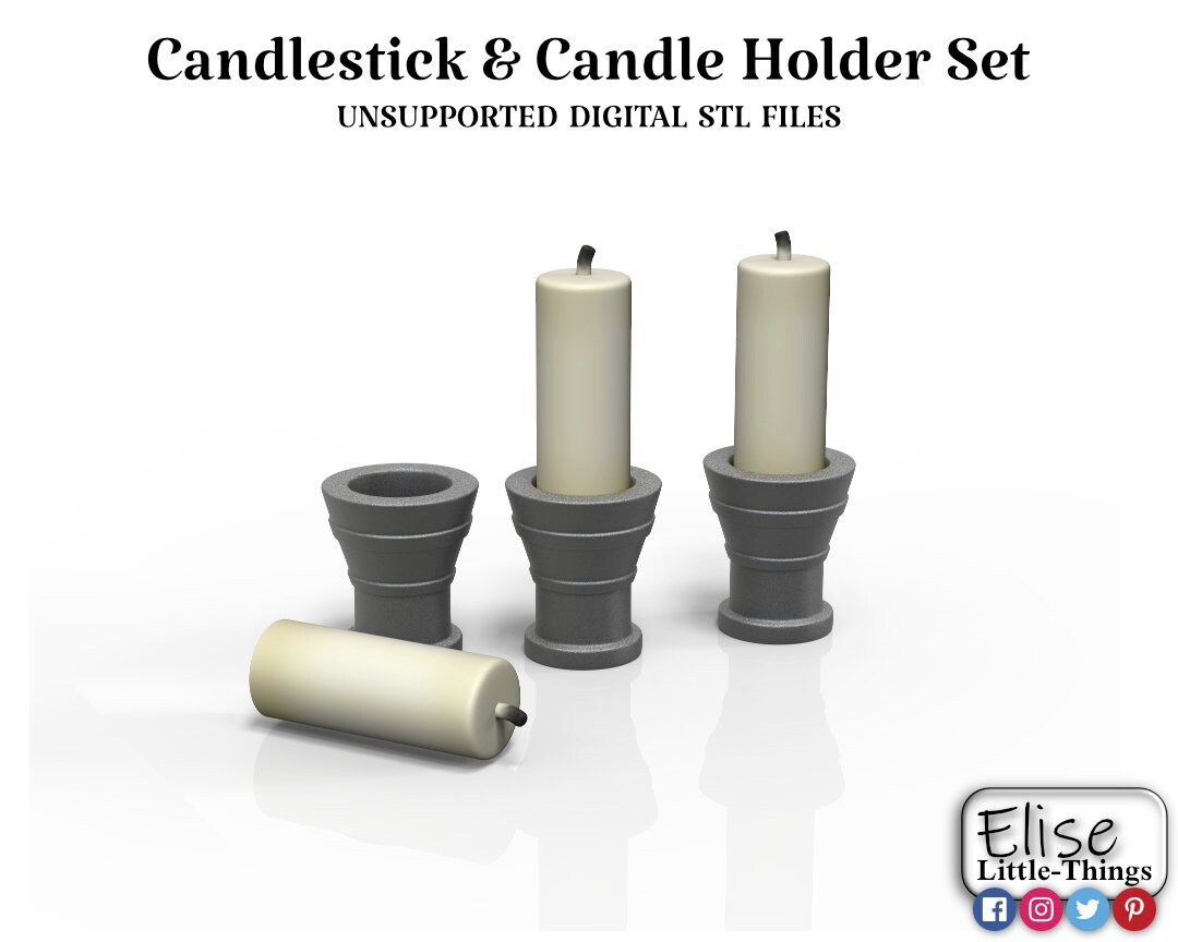 1:12 Candle Holder and Pillar Candle Set 3D Printable - Etsy