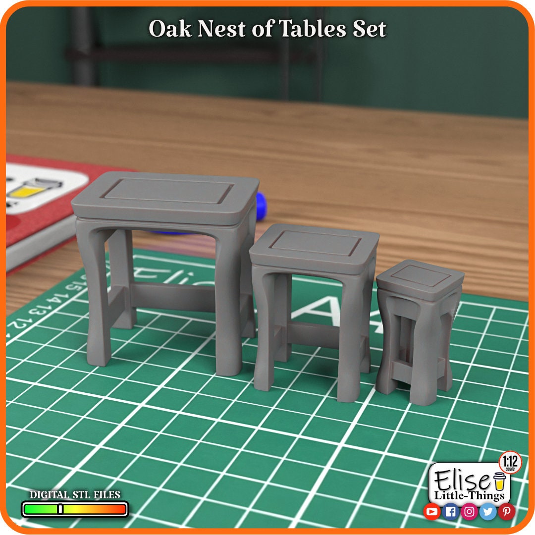 1:12 Oak Nest of Tables Set, 3D Printable Dollhouse Decor, High Quality ...