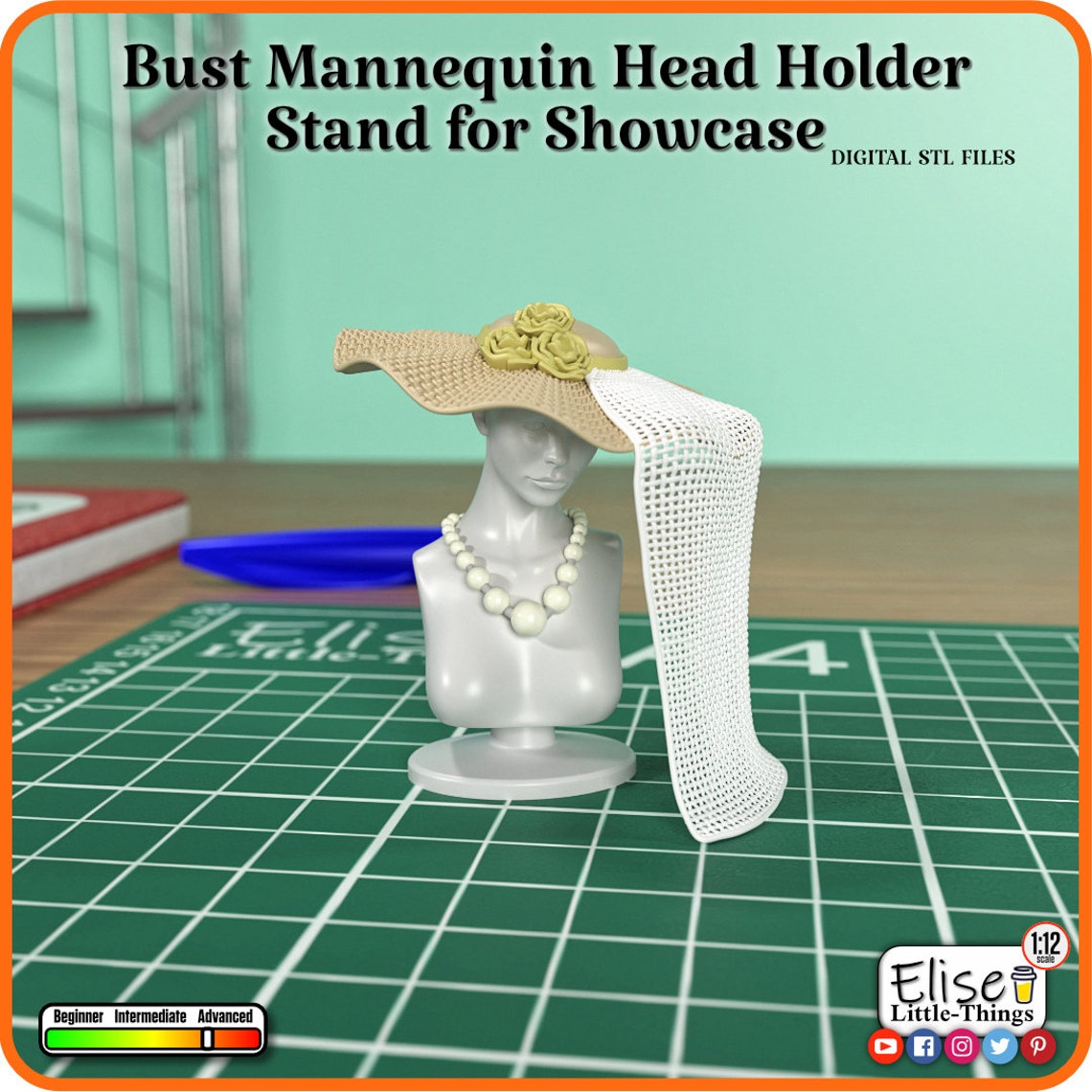 1:12 Bust Mannequin Head, Hat Holder, Stand for Showcase, 3D Printable ...