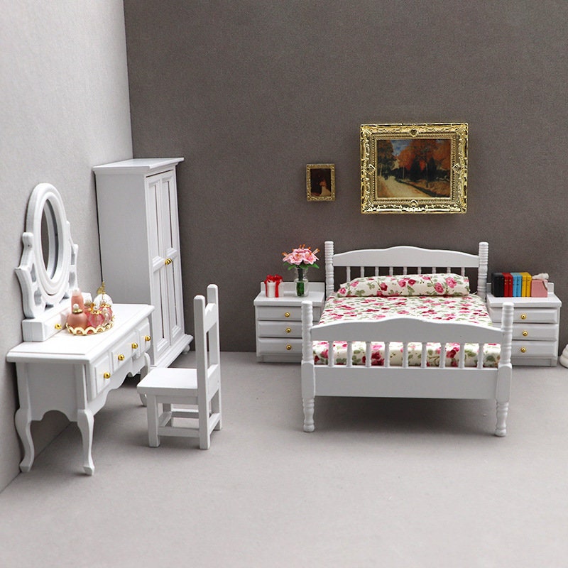 Airads Dollhouse Furnitures 12 Miniature Bedroom Set Suite Double Dh