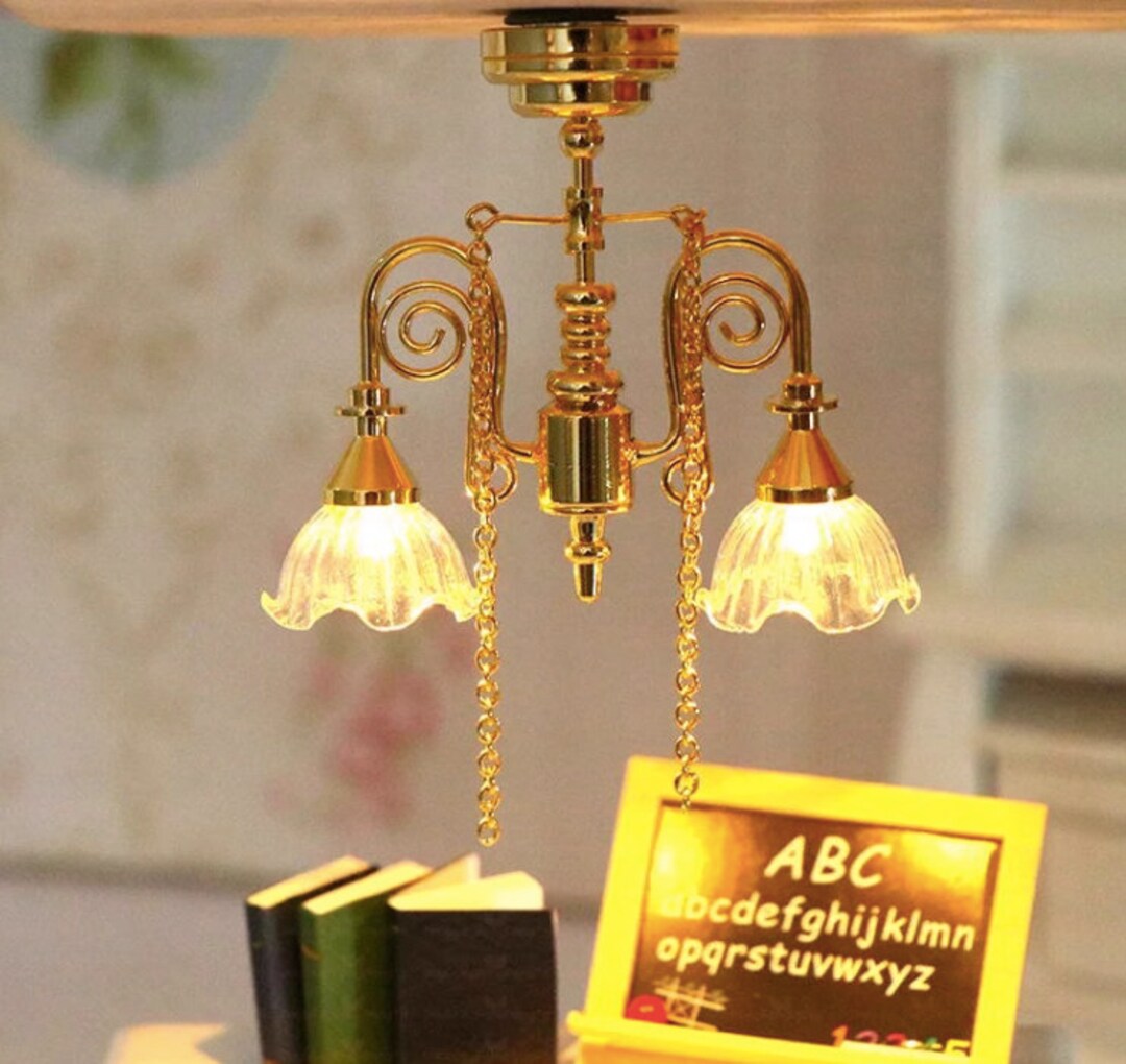Airads 1:12 Scale Dollhouse Miniature Gold Light Dining Room Light ...
