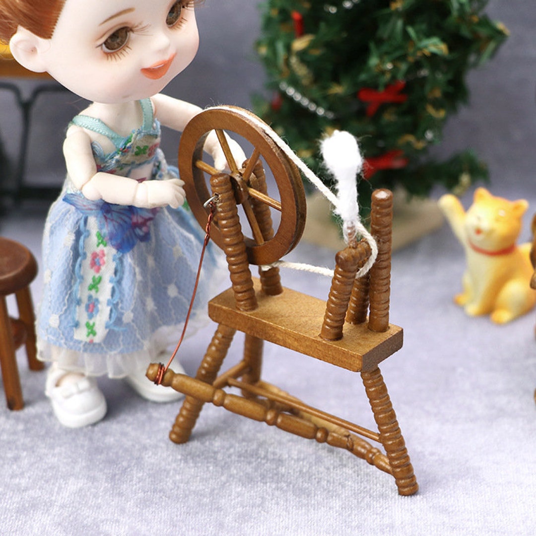 Airads Dollhouse 1:12 Miniatures Wooden Spindle Spinning Wheel Handloom ...
