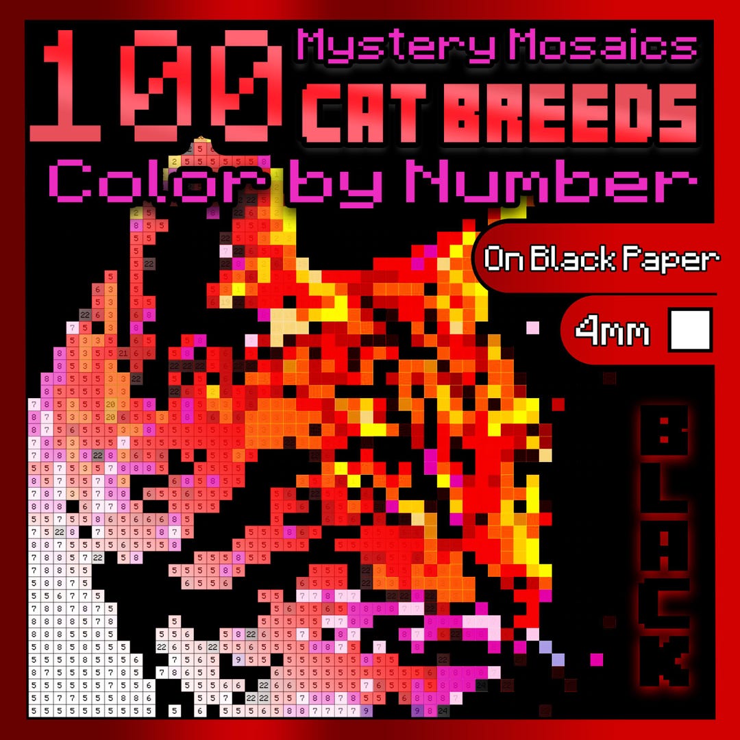 100 Color by Number CAT BREEDS: Mystery Mosaics Cat Coloring Book for ...