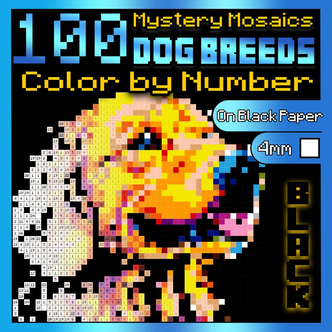 100 Color by Number DOG BREEDS: Mystery Mosaics Dog Coloring Book for ...