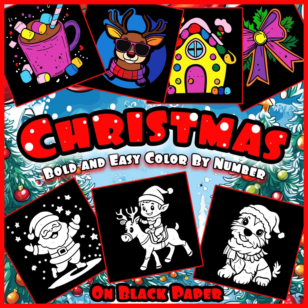 Color by Number Stress Relief CUTE CHRISTMAS Printable Coloring Pages ...