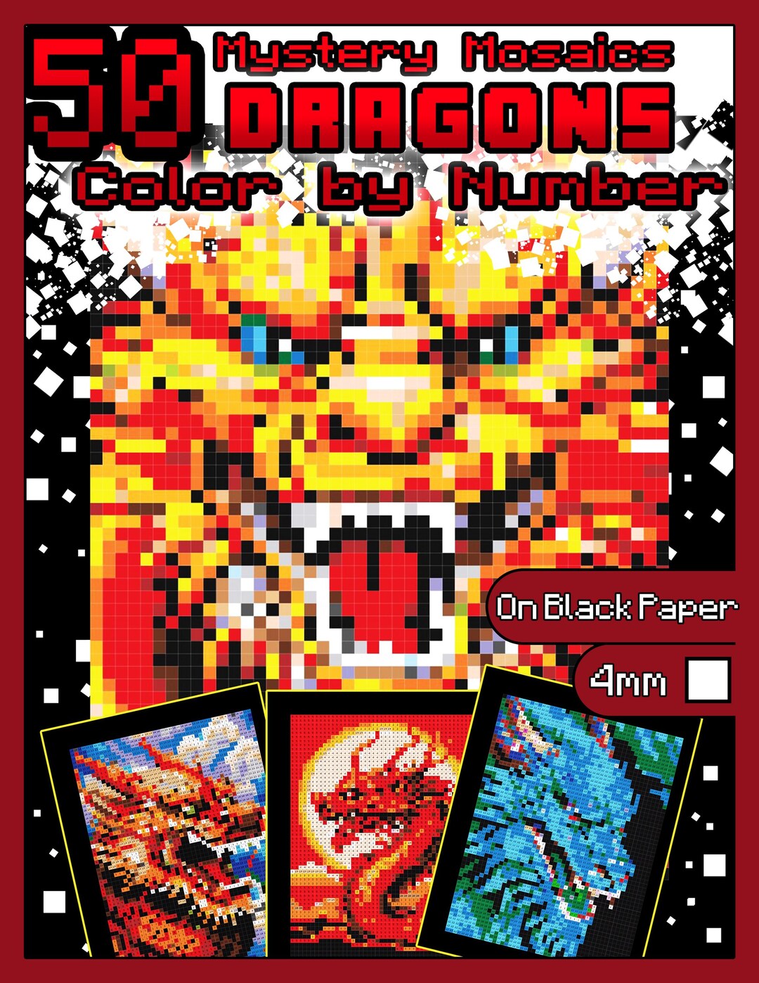 Printable Color by Number Pages 50 COOL DRAGONS Pixel Mosaic With ...