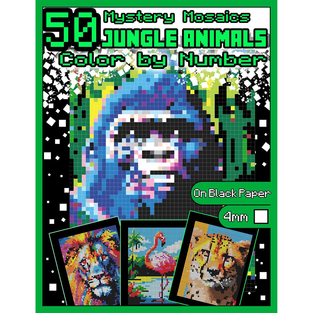 Printable Color by Number JUNGLE ANIMALS Coloring Pages Pixel Art ...